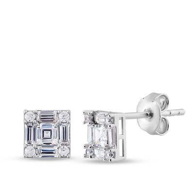 Altın Küçük Kare Baget Küpe T73 | Lizay Pırlanta